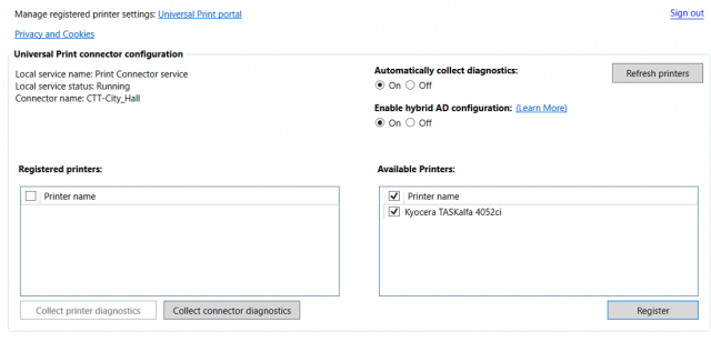 Configure Universal Print Microsoft Azure