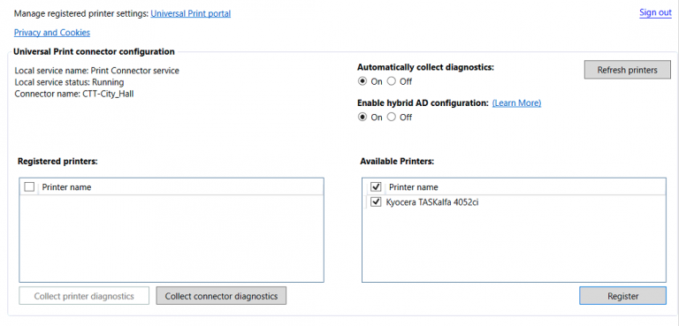 Configure Universal Print Microsoft Azure